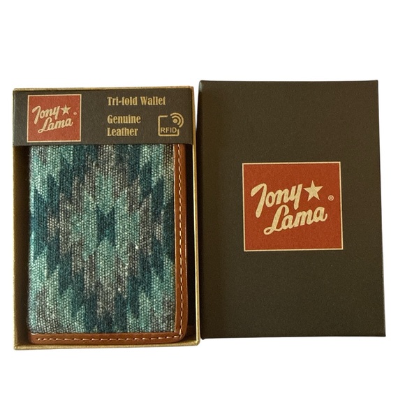 Tony Lama | Bags | Tony Lama Blue And Brown Trifold Wallet | Poshmark